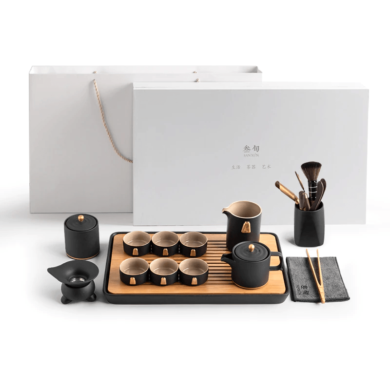 Pure Black Chinese Kung Fu Tea Set with Tray - Teasetbox.com