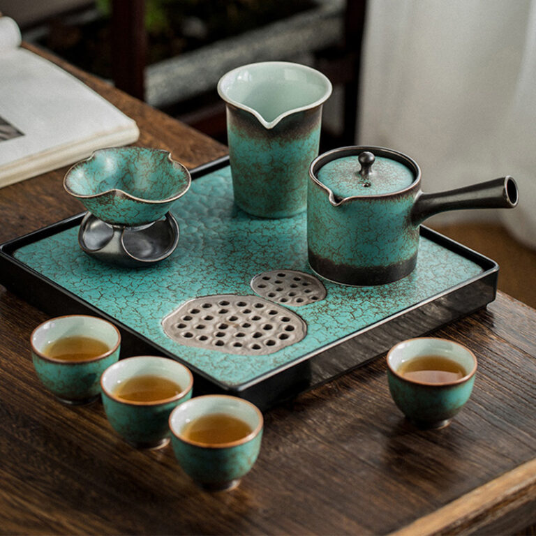 Green Lotus Japanese Gongfu Tea Set with Tray - Teasetbox.com
