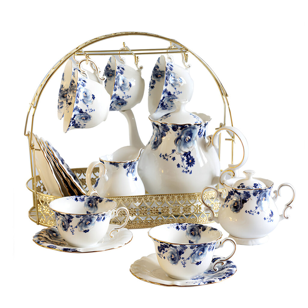Floral English Tea Set with Rack Porcelain Teapot Set - Teasetbox.com