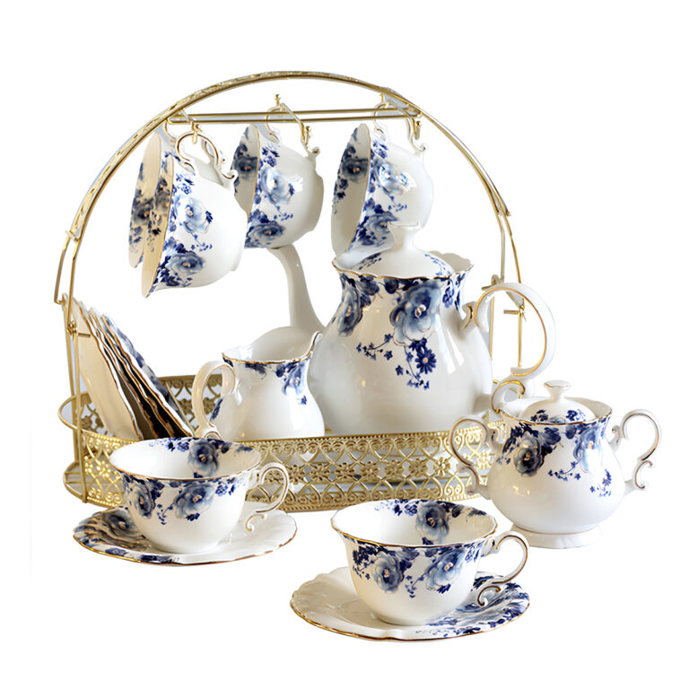 Floral English Tea Set with Rack Porcelain Teapot Set - Teasetbox.com