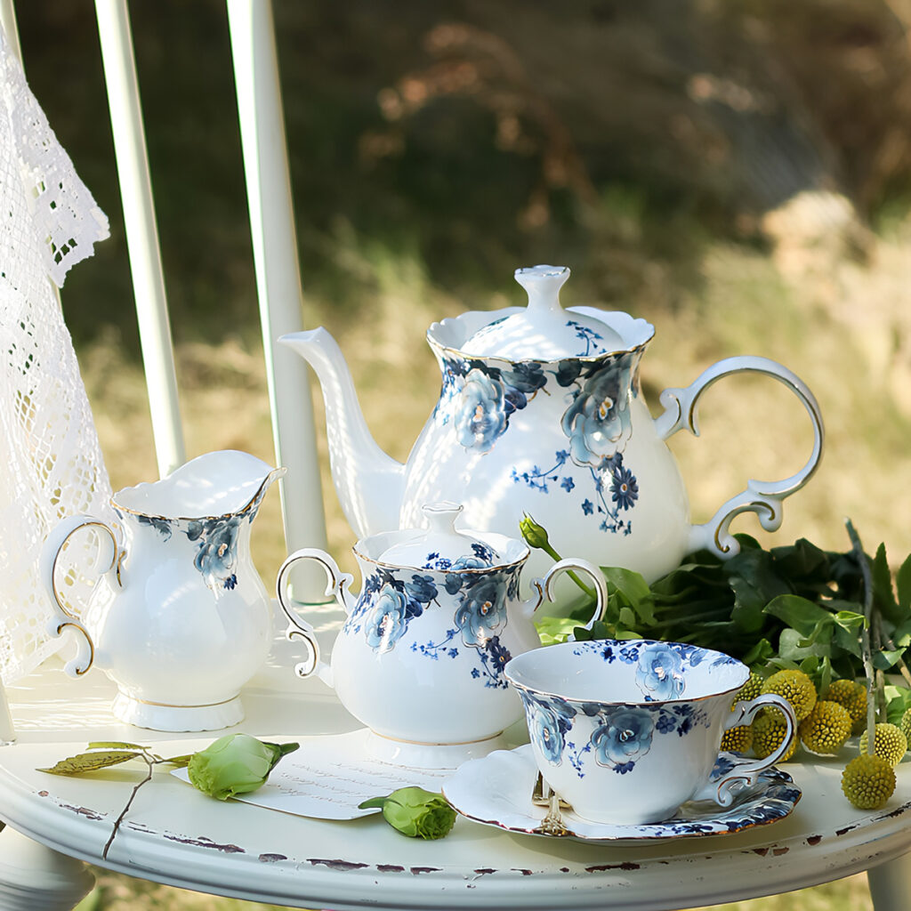 Floral English Tea Set with Rack Porcelain Teapot Set - Teasetbox.com