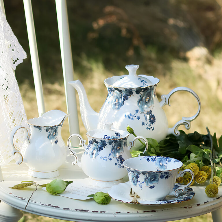 Floral English Tea Set with Rack Porcelain Teapot Set - Teasetbox.com
