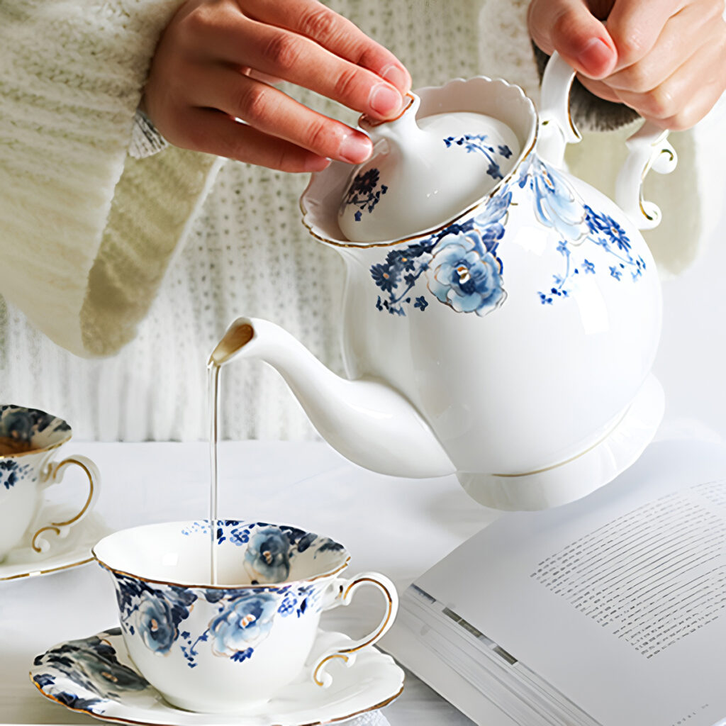 Floral English Tea Set with Rack Porcelain Teapot Set - Teasetbox.com