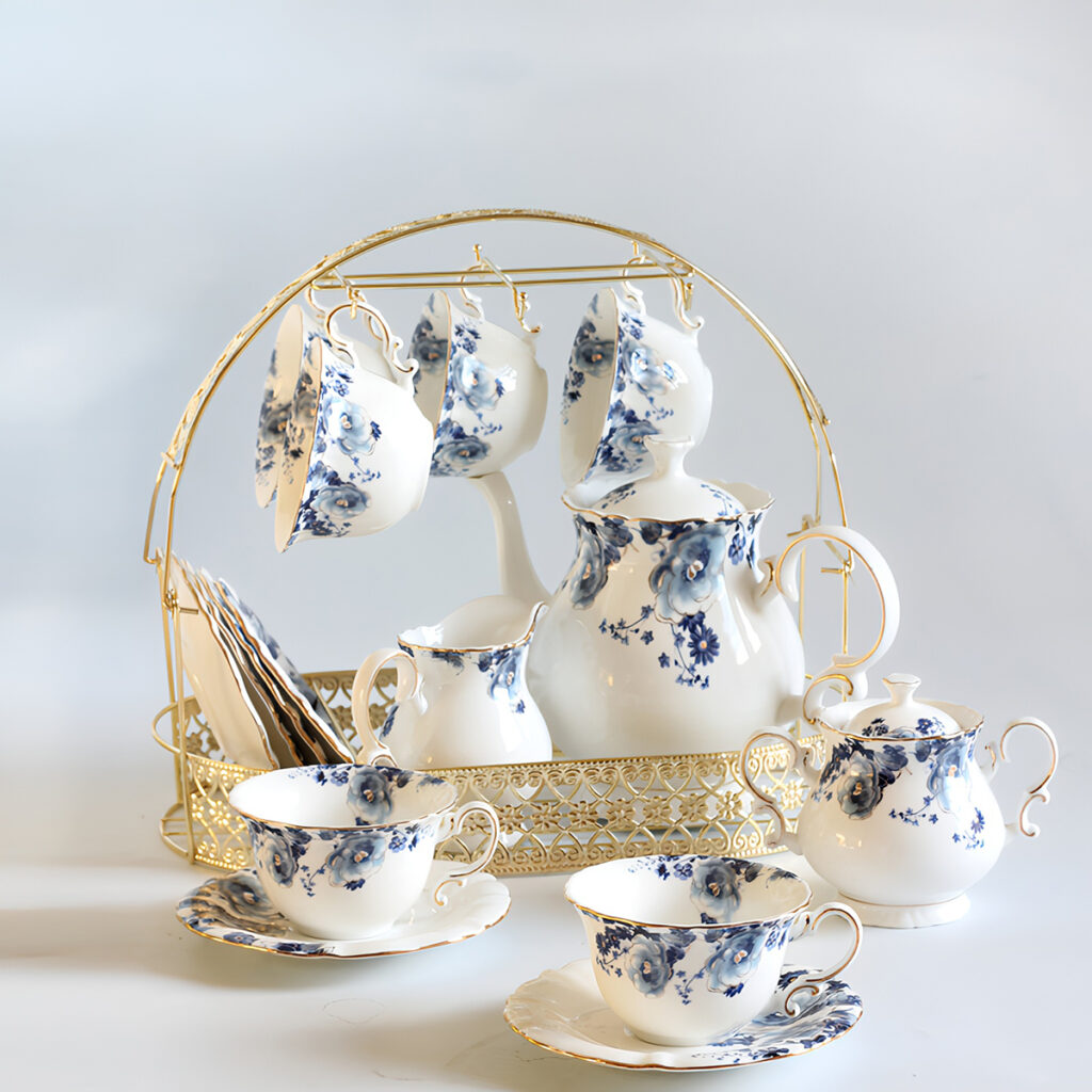 Floral English Tea Set with Rack Porcelain Teapot Set - Teasetbox.com