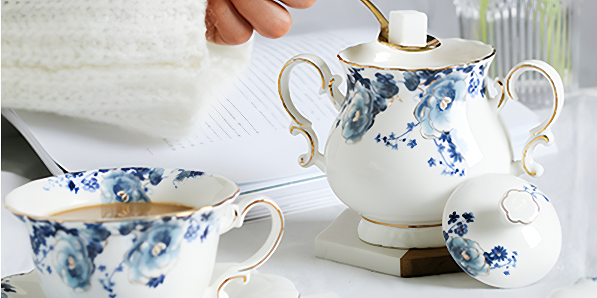 Floral English Tea Set with Rack Porcelain Teapot Set - Teasetbox.com