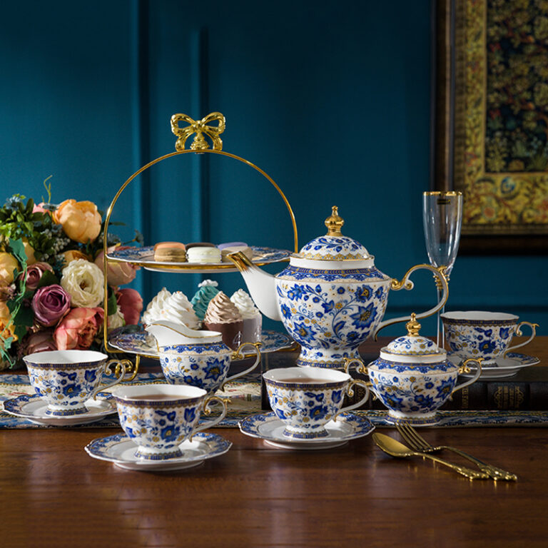Blue White Coffee Set Bone China English Tea Set - Teasetbox.com