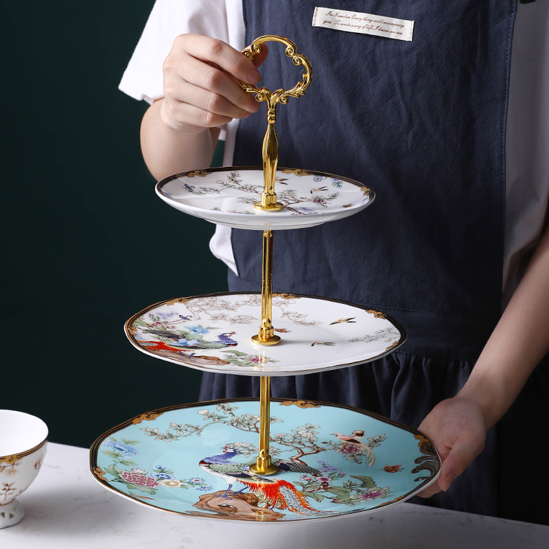 3-Tier Phoenix Cake Stand Bone China Serving Tray - Teasetbox.com