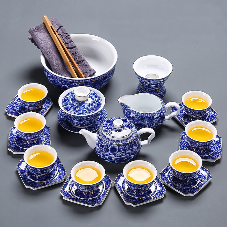 Flowers Porcelain Chinese Gongfu Tea Set Blue and White - Teasetbox.com