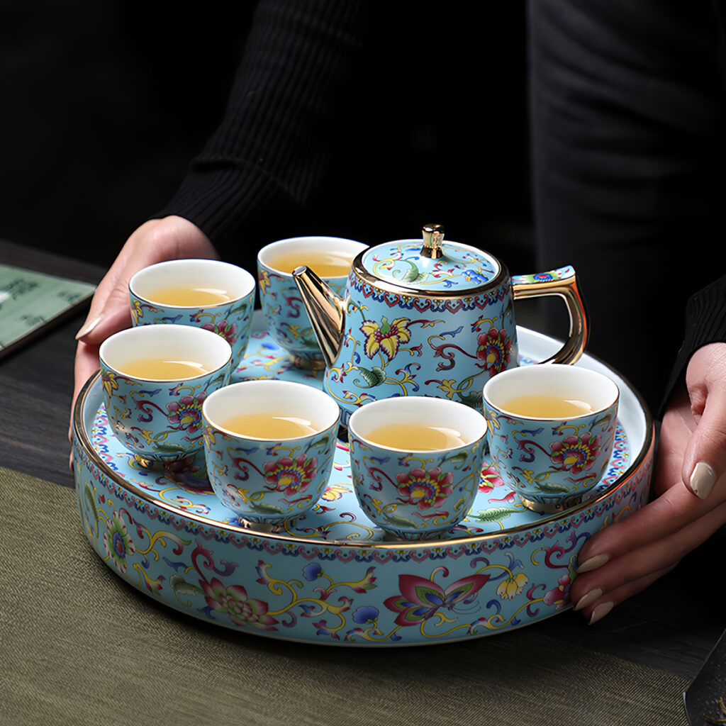 Enamel Chinese Tea Set with Tray Porcelain - Teasetbox.com
