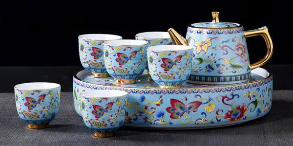 Enamel Chinese Tea Set with Tray Porcelain - Teasetbox.com
