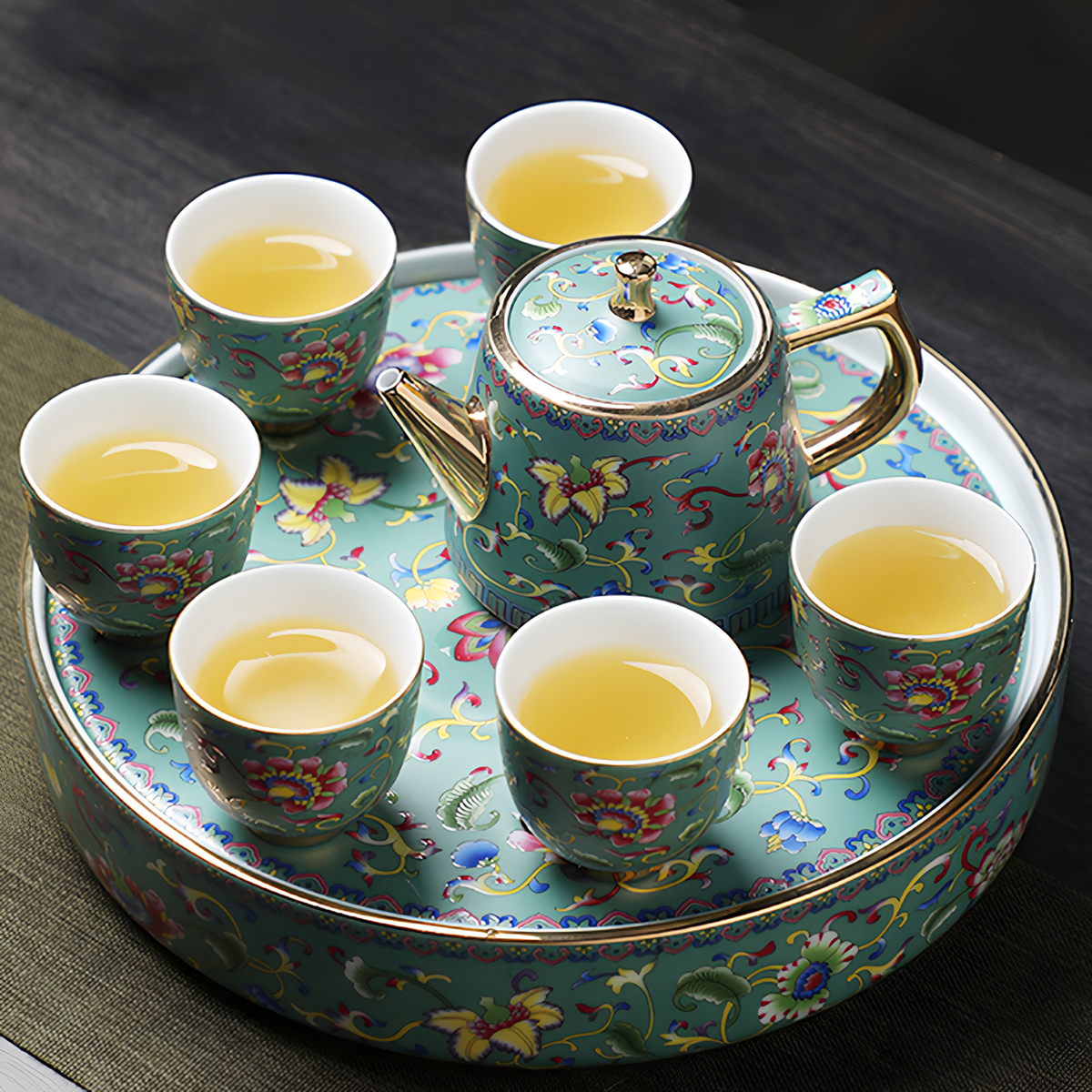 Enamel Chinese Tea Set with Tray Porcelain - Teasetbox.com