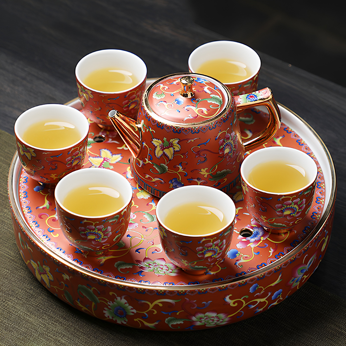 Enamel Chinese Tea Set with Tray Porcelain - Teasetbox.com