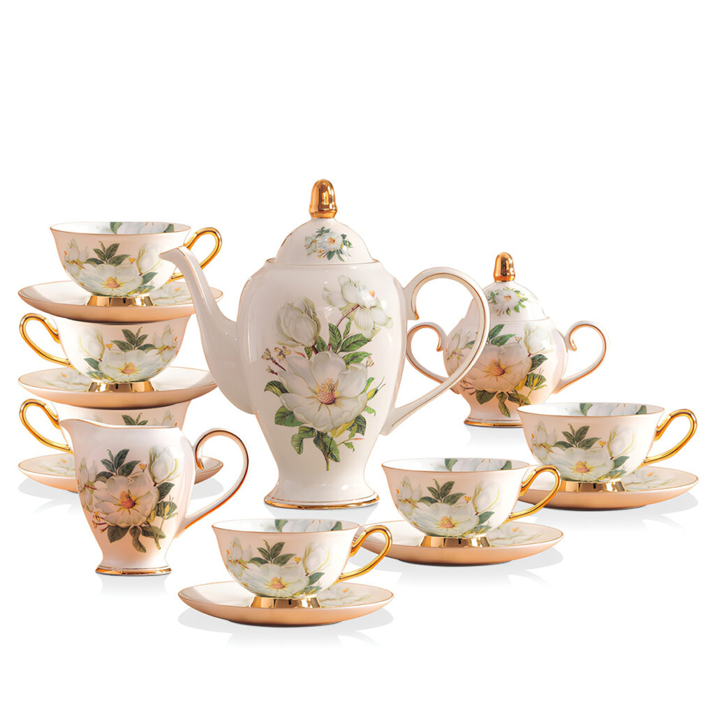 Camellias Vintage English Tea Set Bone China Teapot Set - Teasetbox.com