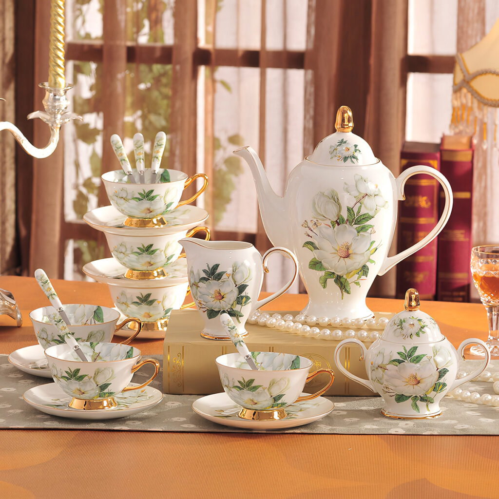 Camellias Vintage English Tea Set Bone China Teapot Set - Teasetbox.com