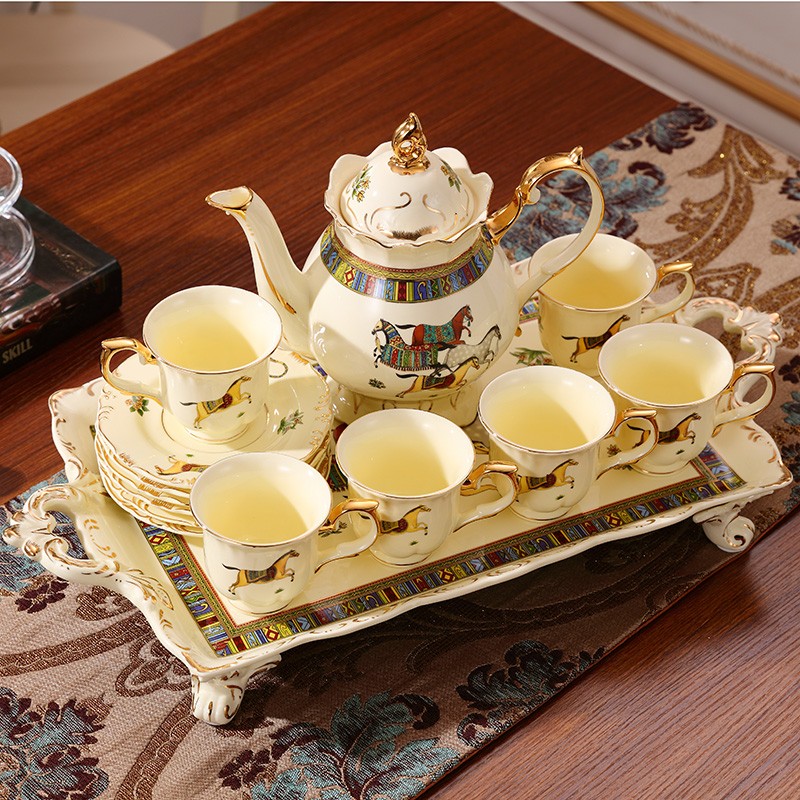 Horse English Tea Set with Tray Porcelain Teapot Set - Teasetbox.com