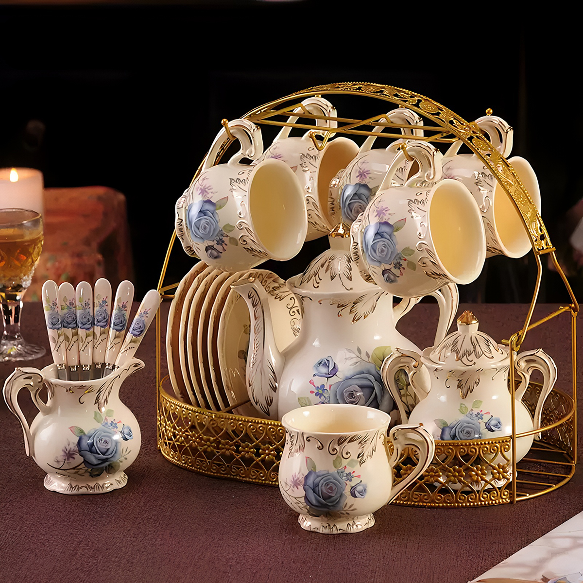 Vintage English Rose Tea Set Porcelain Teapot Set - Teasetbox.com