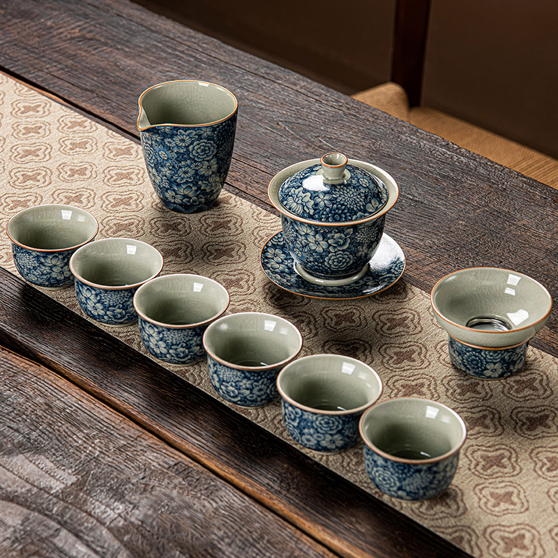 Vintage Chinese Gongfu Tea Set Porcelain Blue and White - Teasetbox.com