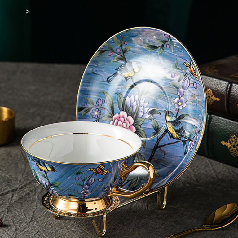 Bird Tea Cup and Saucer Set Bone China Blue - Teasetbox.com