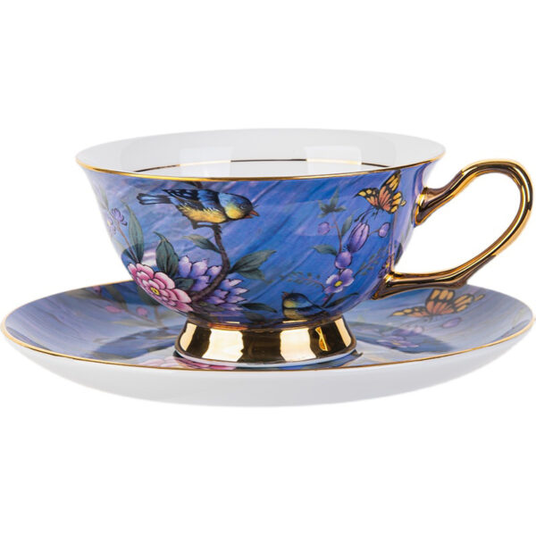 Bird Tea Cup and Saucer Set Bone China Blue - Teasetbox.com