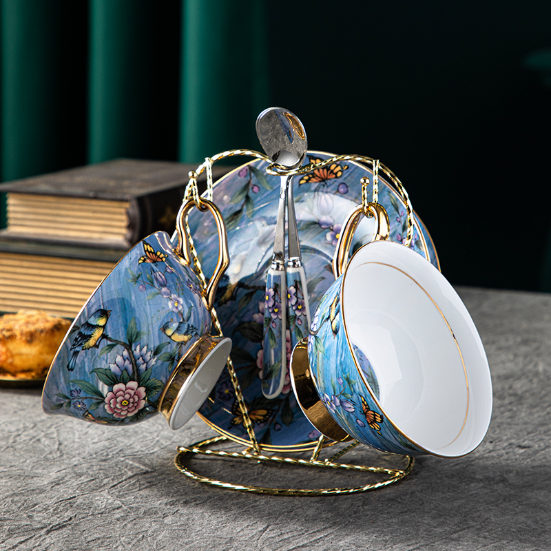 Bird Tea Cup and Saucer Set Bone China Blue - Teasetbox.com