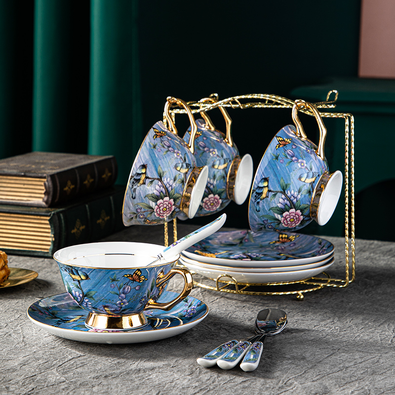 Bird Tea Cup and Saucer Set Bone China Blue - Teasetbox.com