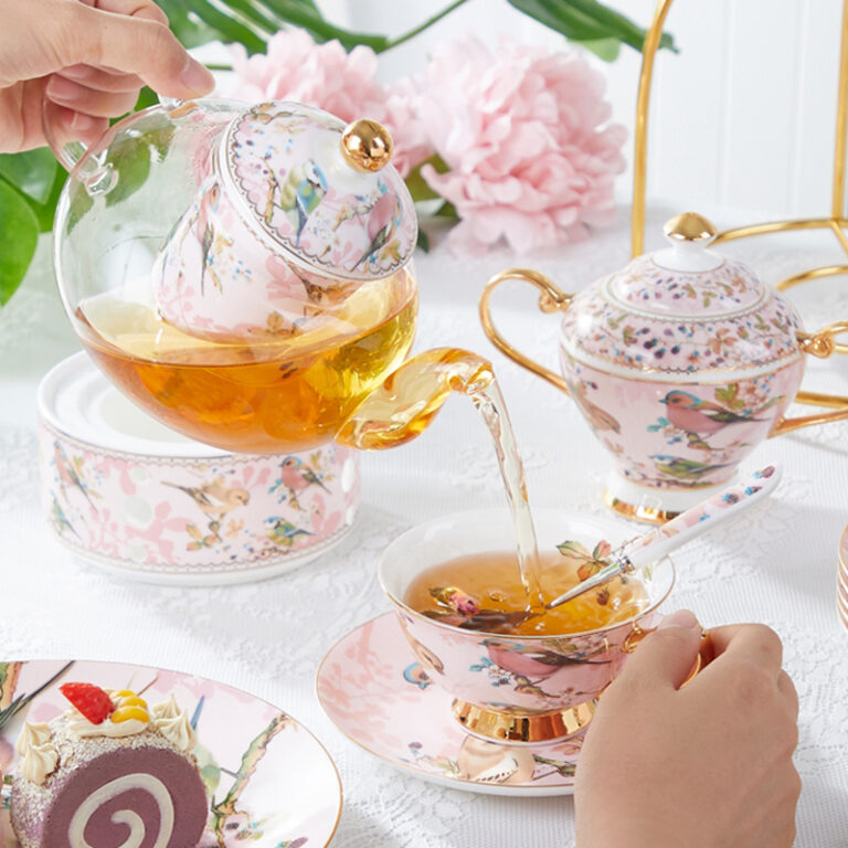 Pink Bird British Tea Set Bone China with Warmer - Teasetbox.com