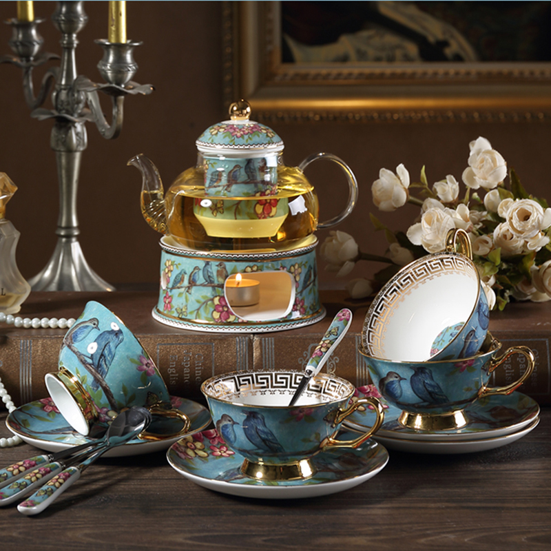 Blue Bird English Tea Set Bone China with Warmer - Teasetbox.com