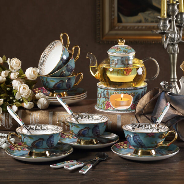 Blue Bird English Tea Set Bone China with Warmer - Teasetbox.com