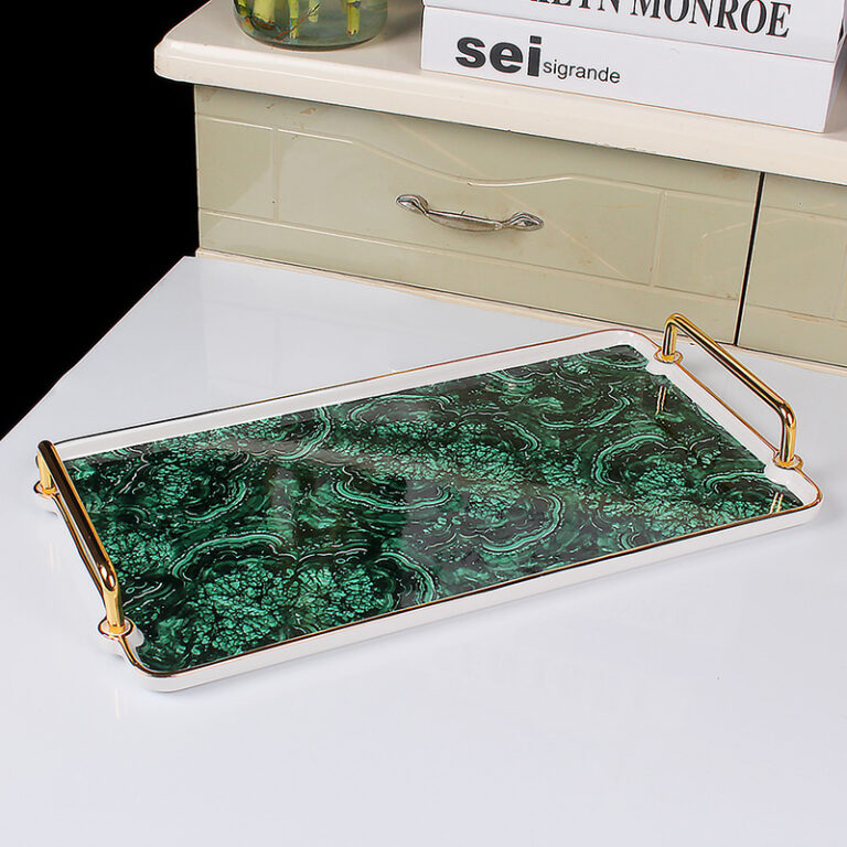 Luxury Green Table Tray Decor with Handles - Teasetbox.com