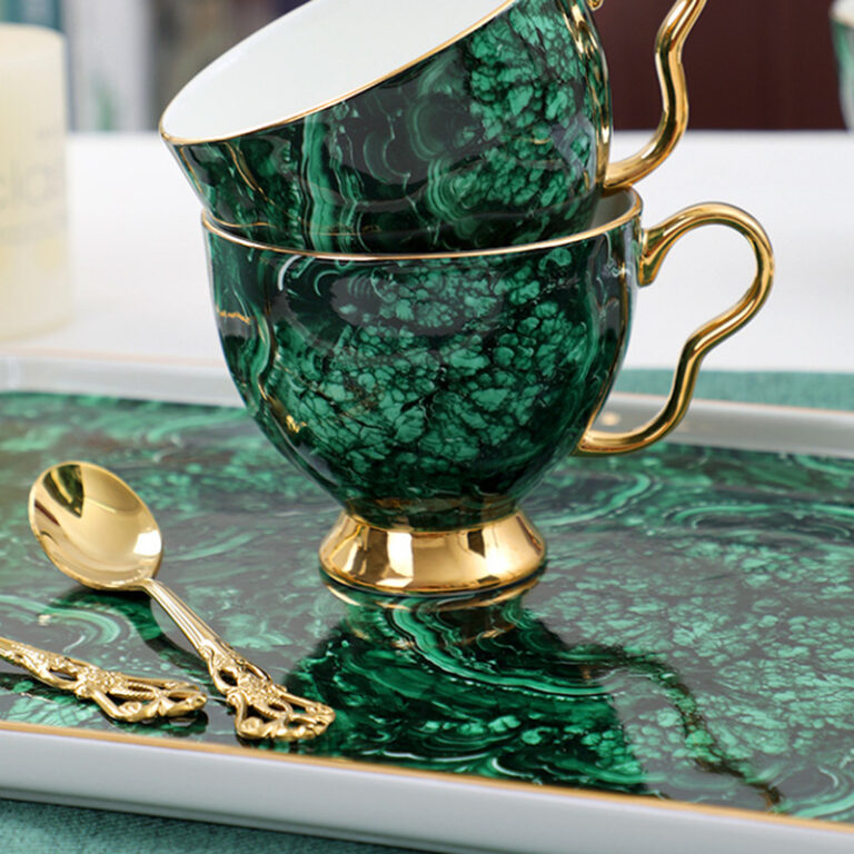 Luxury Green Table Tray Decor with Handles - Teasetbox.com