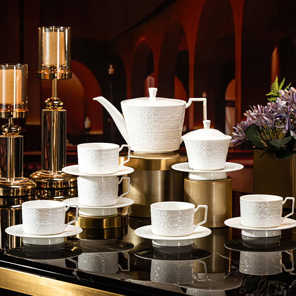 Bohemian English Tea Set Embossed Porcelain Teapot Set - Teasetbox.com