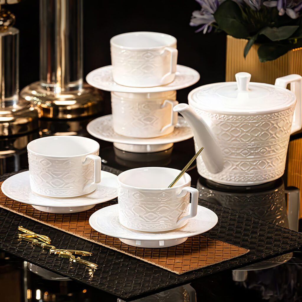 Bohemian English Tea Set Embossed Porcelain Teapot Set - Teasetbox.com