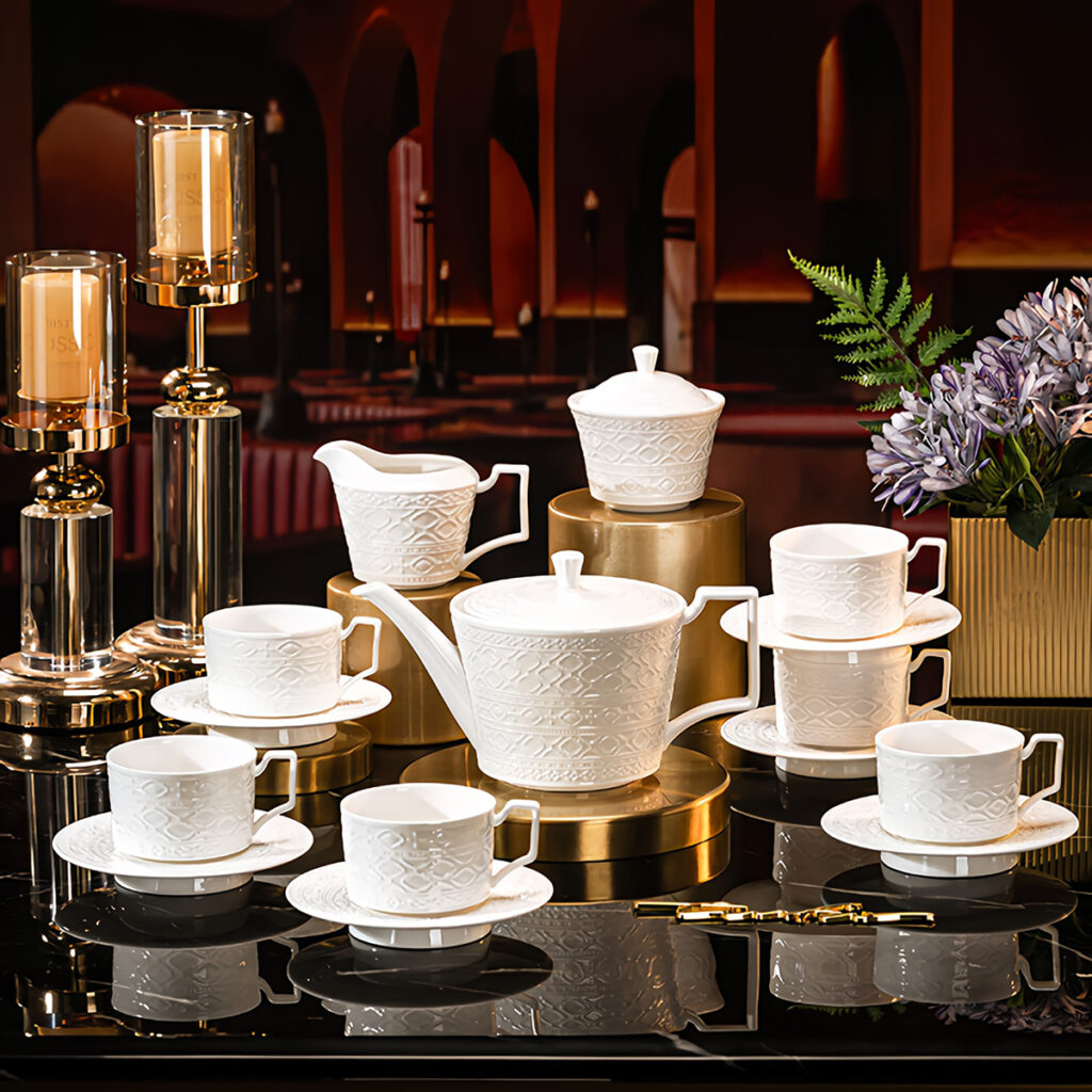 Bohemian English Tea Set Embossed Porcelain Teapot Set - Teasetbox.com