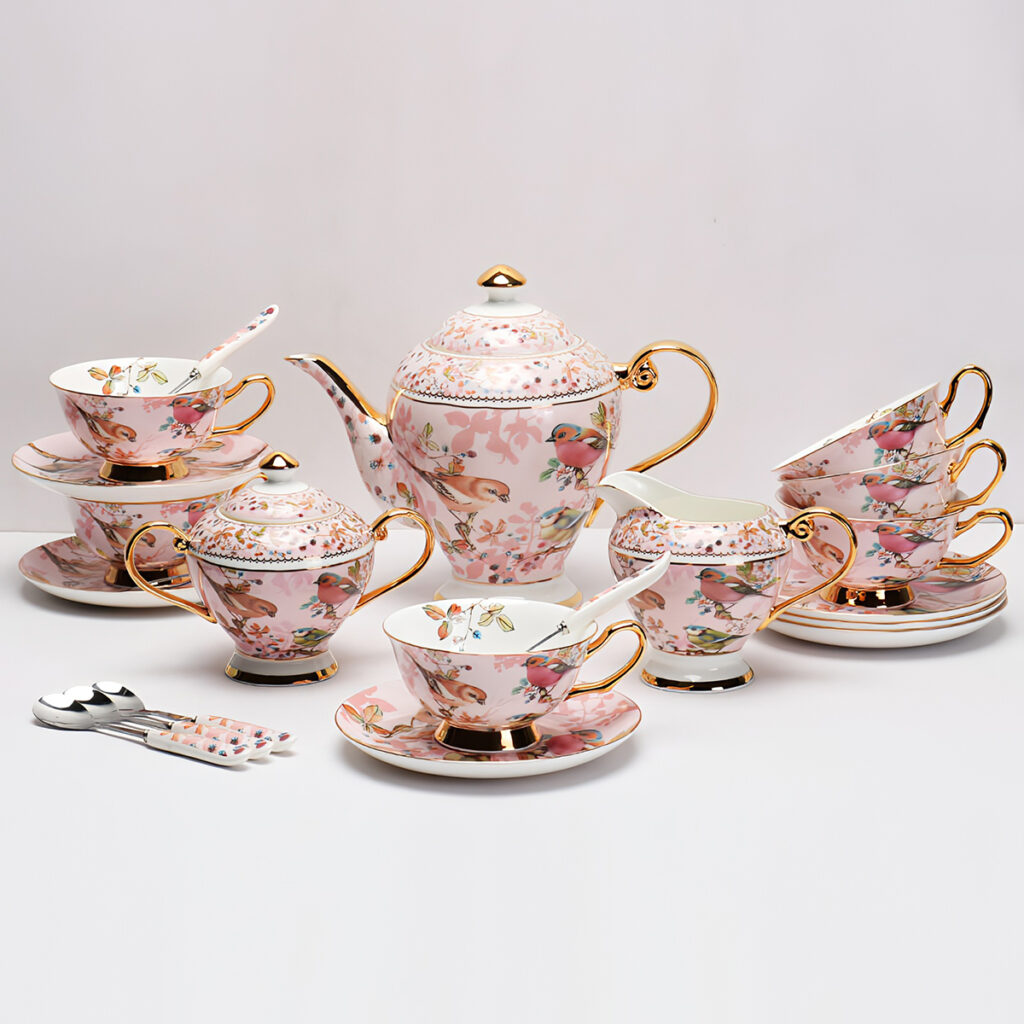 Pink Bird English Tea Set Bone China Teapot Set - Teasetbox.com