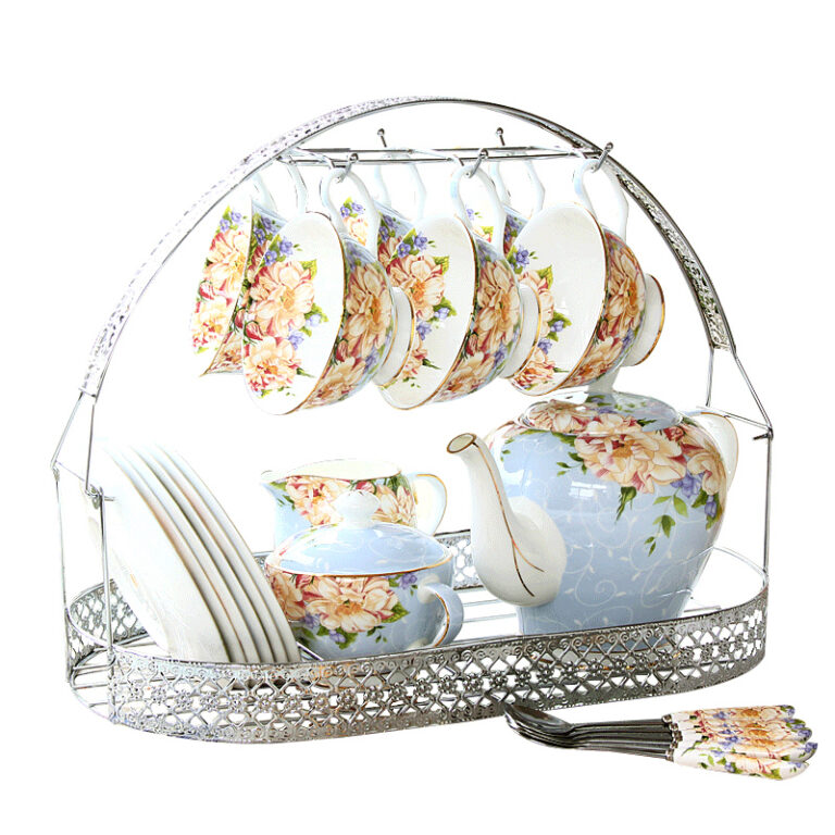 Floral Afternoon Tea Set with Rack Bone China Teapot Set - Teasetbox.com