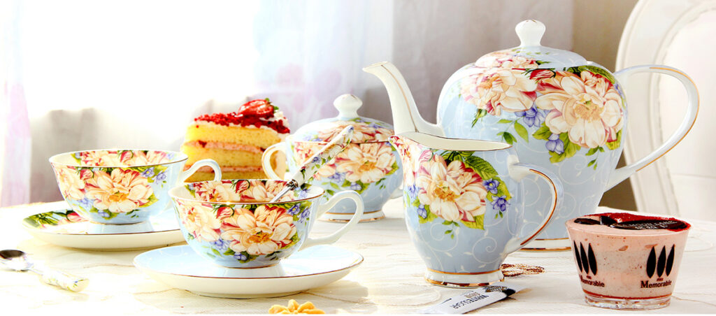 Floral English Afternoon Tea Set with Rack Bone China Teapot Set ...
