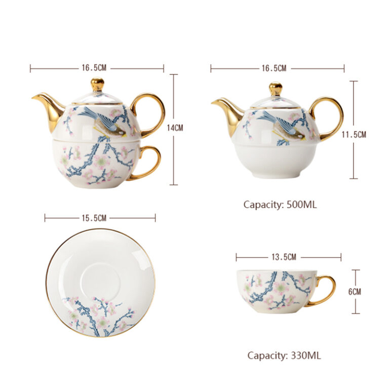 Bird Flowers Porcelain Tea Set for One Bone China - Teasetbox.com