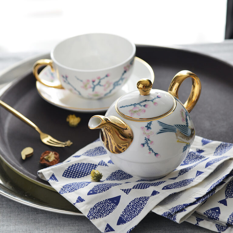 Bird Flowers Porcelain Tea Set for One Bone China - Teasetbox.com