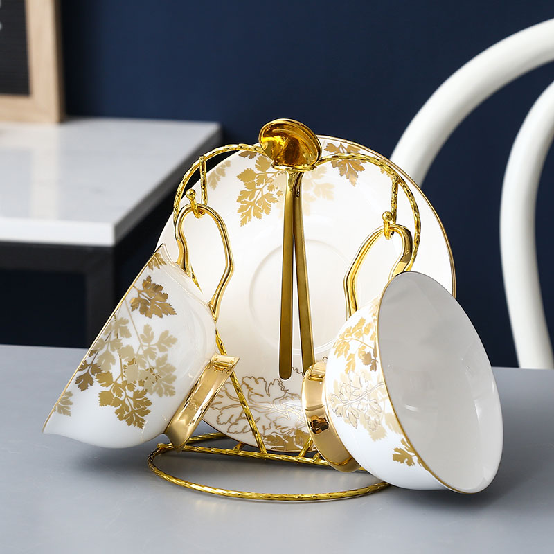 Gold Leaf Tea Cup and Saucer Set Bone China - Teasetbox.com