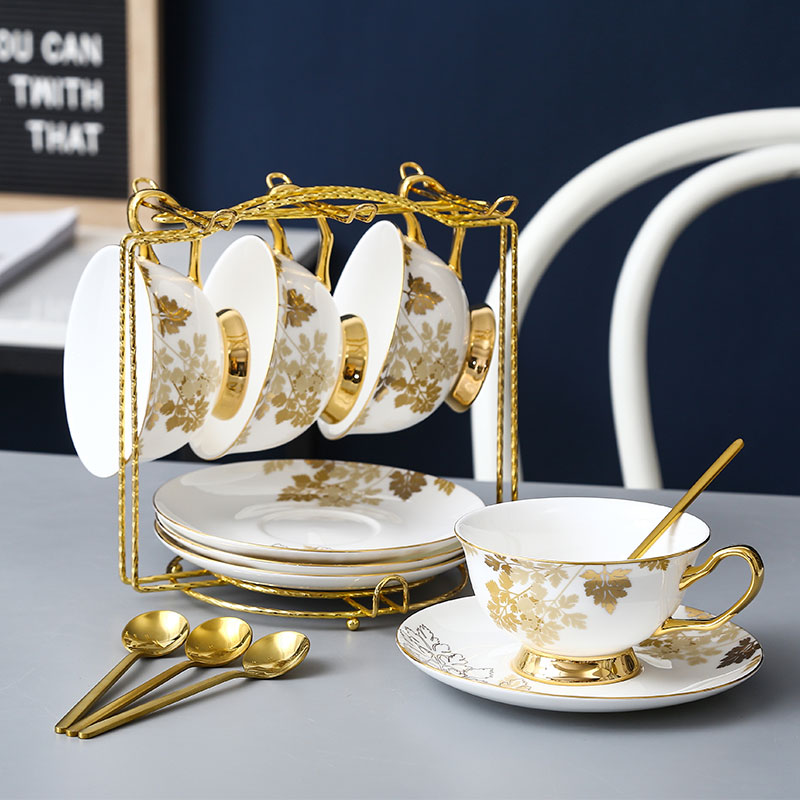 Gold Leaf Tea Cup and Saucer Set Bone China - Teasetbox.com
