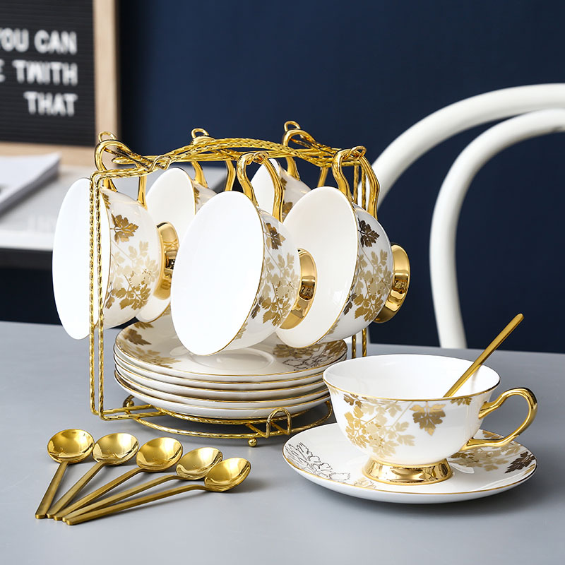 Gold Leaf Tea Cup and Saucer Set Bone China - Teasetbox.com