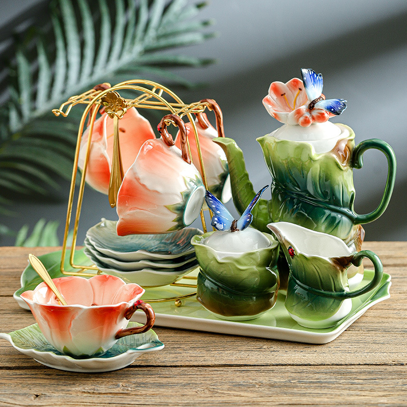 Floral Enamel English Tea Set Porcelain Teapot Set - Teasetbox.com